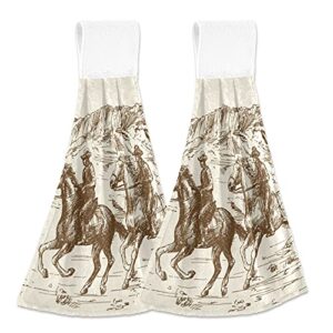 wellday 2 pcs hanging hand towels soft absorbent western desert cowboy towel for kitchen bathroom