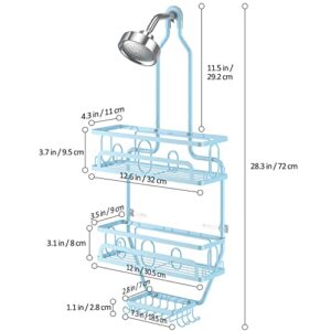 HYSEYY Shower Caddy Over Shower Head - Hanging Shower Caddy Over Shower Head for Bathroom, No Drilling Rustproof Stainless Steel Hanging Shower Organizer with Soap Holder, 10 Hooks, Blue