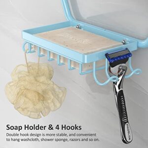 HYSEYY Shower Caddy Over Shower Head - Hanging Shower Caddy Over Shower Head for Bathroom, No Drilling Rustproof Stainless Steel Hanging Shower Organizer with Soap Holder, 10 Hooks, Blue