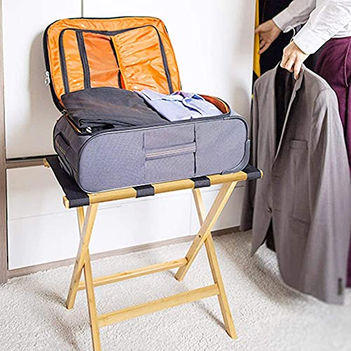 POSTERPOT Luggage Rack Suitcase Stand Foldable Double Layer 8 Bandages Solid Wood Easy to Assemble Travel Rack, for Hotel Bedroom (Color : D, Size : 80x47x65CM)