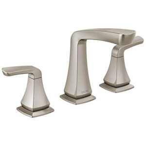 delta faucet vesna widespread bathroom faucet brushed nickel, bathroom faucet 3 hole, drain assembly, worry-free drain catch, spotshield brushed nickel 35789lf-sp