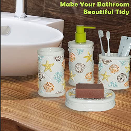 CAAS Ceramic Bathroom Accessories Set : Ocean Bathroom Soap Dispenser Set, Lotion Soap Dispenser,Toothbrush Holder, Tumbler Cup, Soap Dish-Kitchen and Bathroom Home Decor - (Ocean)