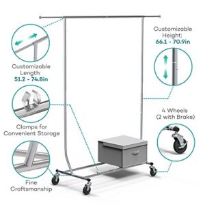 Garment Rack Heavy Duty, Sable Commercial Grade Rolling Foldable Clothes Organizer, Adjustable with a Storage Box Hang up to 330lbs