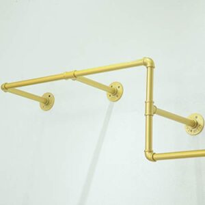 CIVANA Industrial Pipe Clothing Rack, Wall Mounted Garment Hanging Bar, Iron Commercial Clothes Hanger, Cloth Display Rack for Retail, Boutiques, 86.6in, Gold