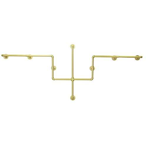 CIVANA Industrial Pipe Clothing Rack, Wall Mounted Garment Hanging Bar, Iron Commercial Clothes Hanger, Cloth Display Rack for Retail, Boutiques, 86.6in, Gold