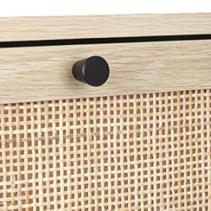 Yoluckea Rattan Shoe Cabinet, Shoe Cabinet Rack with Natural Rattan Weave Doors Design and 3 Flip Down Drawers, Narrow Shoe Cabinet with Metal Legs, Freestanding Wood Shoe Organizer (Light Brown2)