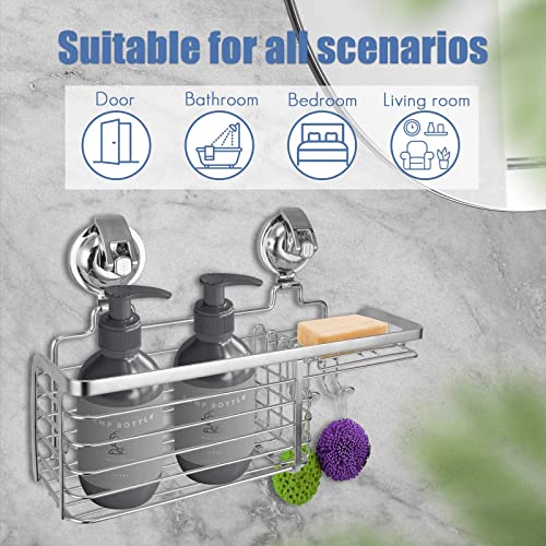 N-S Khdrvok Vacuum Suction Cup Bath Storage Basket Stainless Steel Bathroom Shower with soap Holder and Hooks