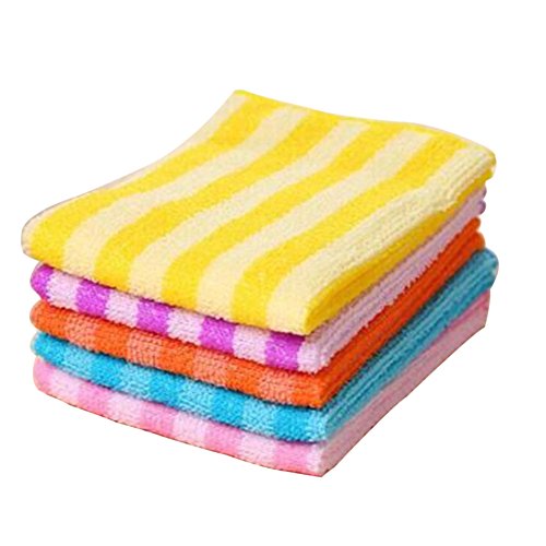 Grey990 Microfiber Dishcloths Wash Striped Cloth Square Absorbent Kitchen Dining Striped Wash Towel - 5Pcs Random Color