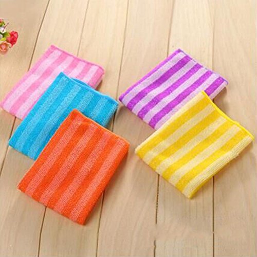 Grey990 Microfiber Dishcloths Wash Striped Cloth Square Absorbent Kitchen Dining Striped Wash Towel - 5Pcs Random Color