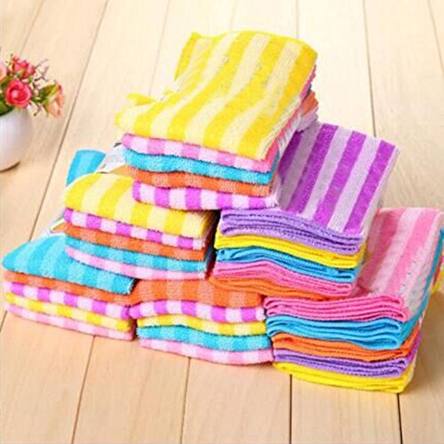 Grey990 Microfiber Dishcloths Wash Striped Cloth Square Absorbent Kitchen Dining Striped Wash Towel - 5Pcs Random Color