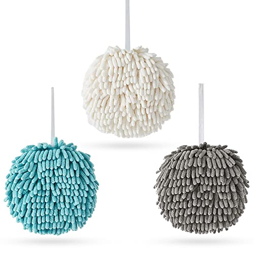 LMIP Soft Absorbent Chenille Ball, Chenille Towel Ball Quick Dry Hand Ball, Absorbent Soft Towel for Kitchen Bathroom 3 Pack