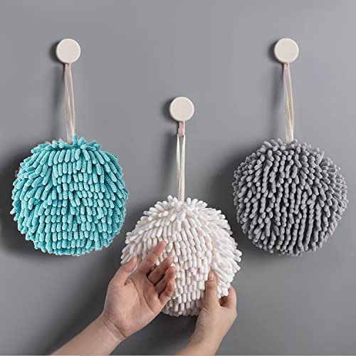 LMIP Soft Absorbent Chenille Ball, Chenille Towel Ball Quick Dry Hand Ball, Absorbent Soft Towel for Kitchen Bathroom 3 Pack