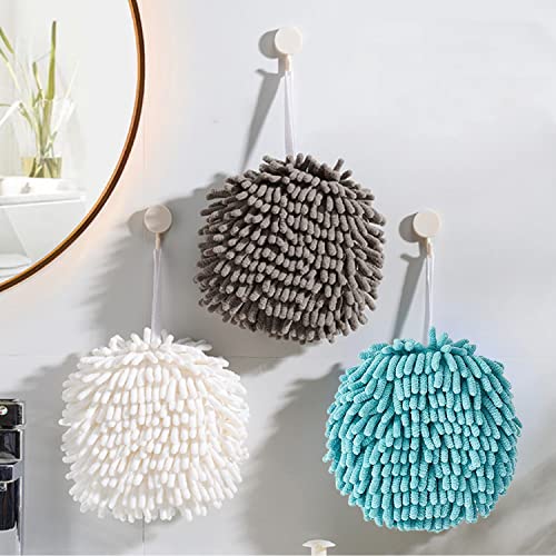 LMIP Soft Absorbent Chenille Ball, Chenille Towel Ball Quick Dry Hand Ball, Absorbent Soft Towel for Kitchen Bathroom 3 Pack