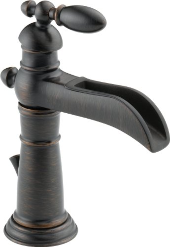 Delta Faucet Victorian Bronze Bathroom Faucet, Single Hole Bathroom Faucet, Waterfall Faucet, Single Handle, Metal Drain Assembly, Venetian Bronze 554LF-RB