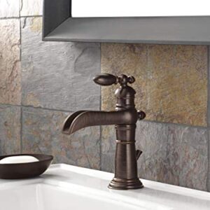 Delta Faucet Victorian Bronze Bathroom Faucet, Single Hole Bathroom Faucet, Waterfall Faucet, Single Handle, Metal Drain Assembly, Venetian Bronze 554LF-RB