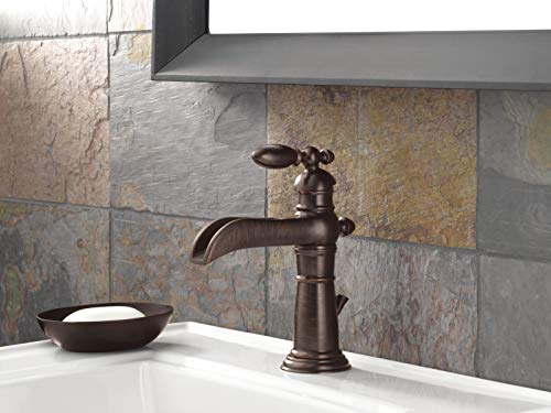 Delta Faucet Victorian Bronze Bathroom Faucet, Single Hole Bathroom Faucet, Waterfall Faucet, Single Handle, Metal Drain Assembly, Venetian Bronze 554LF-RB