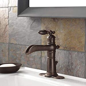 Delta Faucet Victorian Bronze Bathroom Faucet, Single Hole Bathroom Faucet, Waterfall Faucet, Single Handle, Metal Drain Assembly, Venetian Bronze 554LF-RB