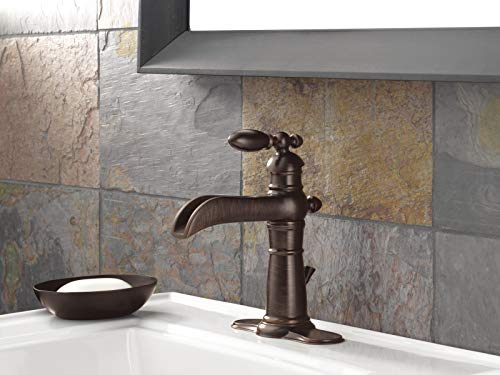 Delta Faucet Victorian Bronze Bathroom Faucet, Single Hole Bathroom Faucet, Waterfall Faucet, Single Handle, Metal Drain Assembly, Venetian Bronze 554LF-RB