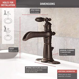 Delta Faucet Victorian Bronze Bathroom Faucet, Single Hole Bathroom Faucet, Waterfall Faucet, Single Handle, Metal Drain Assembly, Venetian Bronze 554LF-RB