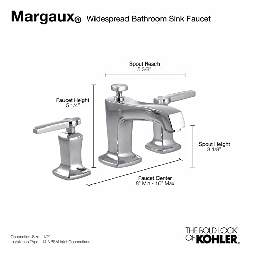 KOHLER 16232-3-CP Margaux 1.2 gpm Bathroom Sink Faucet with Cross Handles, Widespread, Polished Chrome