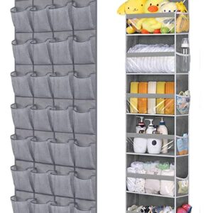 MISSLO 6 Shelves Over the Door Hanging Organizer + 28 Large Pockets Hanging Shoe Rack Grey