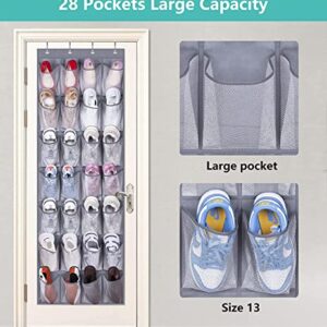 MISSLO 6 Shelves Over the Door Hanging Organizer + 28 Large Pockets Hanging Shoe Rack Grey