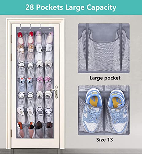 MISSLO 6 Shelves Over the Door Hanging Organizer + 28 Large Pockets Hanging Shoe Rack Grey