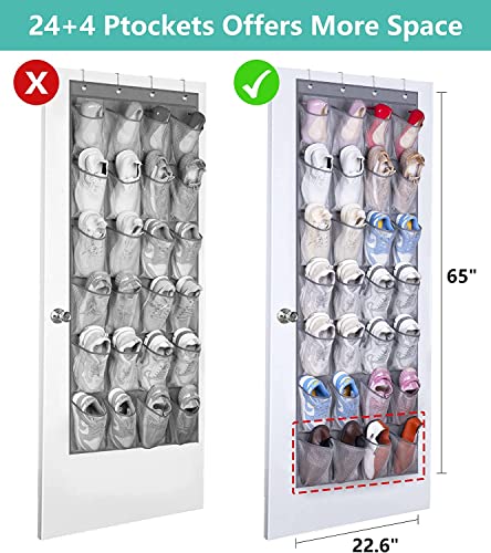 MISSLO 6 Shelves Over the Door Hanging Organizer + 28 Large Pockets Hanging Shoe Rack Grey