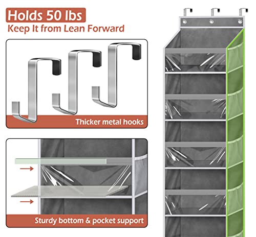 MISSLO 6 Shelves Over the Door Hanging Organizer + 28 Large Pockets Hanging Shoe Rack Grey