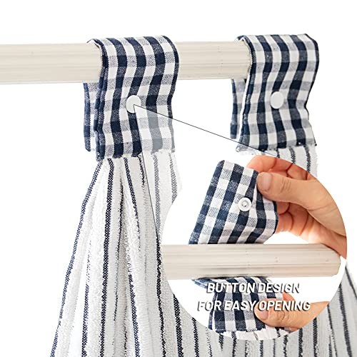 2 Pcs Hanging Kitchen Hand Towels with Loop, Home Bath Absorbent Towel Decorative for Bathroom, Laundry Room, Navy Stripes