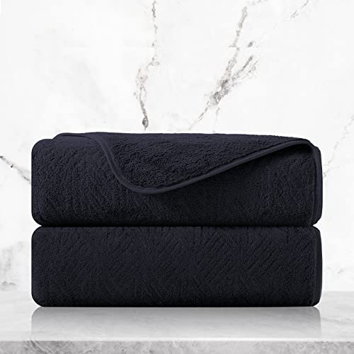 CHINO Hand Towels Set of 2, 600GSM 16x31” Microfiber Diamond Hand Bath Towels, Soft Bathroom Hand Towels for Home Kitchen, Gym, Exercise, Fitness, Spa, Super Absorbent Quick Dry Towels (Black)