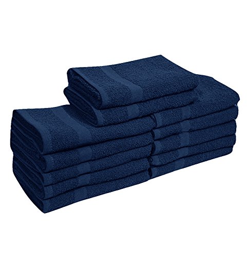 EOM Set of 12 Luxury Hand Towels - Ultra Soft Towels for Bathroom, Salon, Gym, Hotel, or Kitchen - Bleach Safe and 100% Cotton Bath Towels - Super Absorbent Bathroom Towels - 16" x 28" (Dark Blue)