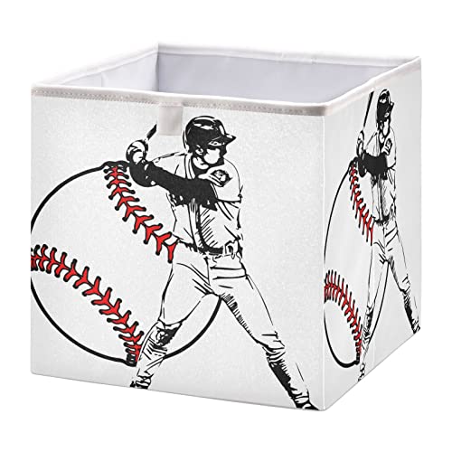 Sletend Baseball Sport Storage Bins Collapsible Storage for Cube Organizers Home Closet Bedroom (11" x 11" x 11")