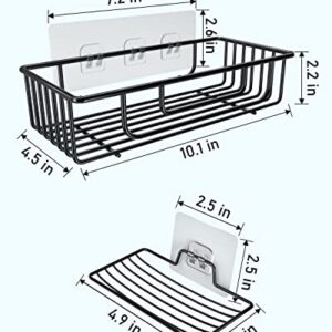 Shower Caddy Bathroom Shelves Organizer - Stainless Steel Shower Shelf Adhesive Kitchen Storage Rack with Soap Dish Razor and Towel Hooks (Black)