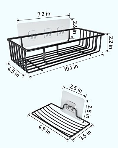 Shower Caddy Bathroom Shelves Organizer - Stainless Steel Shower Shelf Adhesive Kitchen Storage Rack with Soap Dish Razor and Towel Hooks (Black)