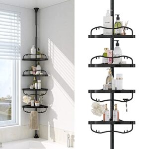 corner shower caddy tension pole - stainless steel rustproof standing shower caddies rack with 4 tier shelf for bathroom bathtub organizer,54-114" adjustable - black