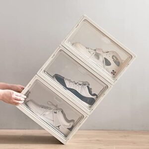 Shoe Storage Boxes,Pack of 6 Stackable Shoe Organizer,Sturdy Foldable sneaker storage and Easy Assemble Shoe Containers Clear Plastic shoe bins with Lid for US Size 13(14.6”x 10.6”x 8.3”)