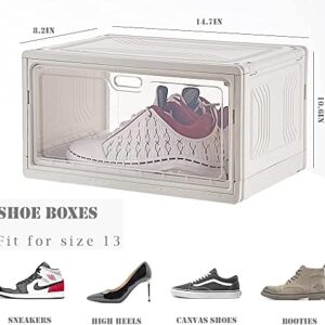 Shoe Storage Boxes,Pack of 6 Stackable Shoe Organizer,Sturdy Foldable sneaker storage and Easy Assemble Shoe Containers Clear Plastic shoe bins with Lid for US Size 13(14.6”x 10.6”x 8.3”)