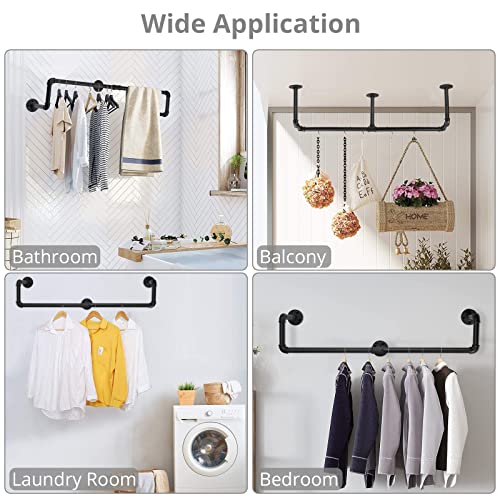 Tanice Industrial tube hanger wall-mounted 98cm, detachable retro industrial cylindrical clothes rail, suitable for bedroom, living room, kitchen