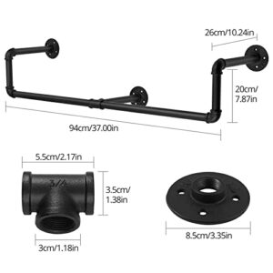 Tanice Industrial tube hanger wall-mounted 98cm, detachable retro industrial cylindrical clothes rail, suitable for bedroom, living room, kitchen