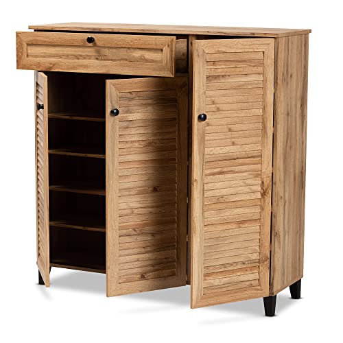 Baxton Studio Coolidge Shoe Cabinets, Oak Brown/Black