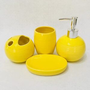 xiaol 4 piece ceramic full bathroom accessory set - pump dispenser,toothbrush holder, tumbler, soap dish,yellow