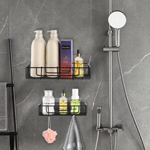 Htworg CR Shower Caddy Basket Shelf, 3-Pack No Drilling Adhesive Shower Organizer and Soap Holder for Inside Bathroom & Kitchen Storage, Black Rustproof Shower Shelves with Removable Hooks