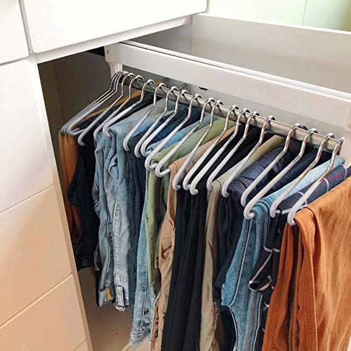 Top Mount Pull Out Wardrobe Closet Cloth Jacket Rod Hanger Retractable Hanging Rack Bar Ball Bearing Rail Slide Pull-Out Heavy Duty White (35CM 14")