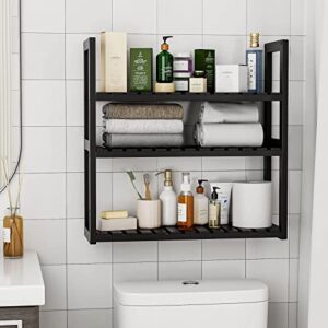 Galood Bathroom Organizer Shelves Black Adjustable 3 Tiers Floating Shelf Over The Toilet Storage with Hanging Rod