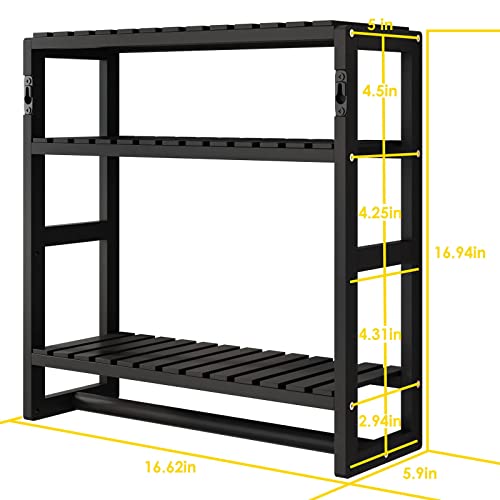 Galood Bathroom Organizer Shelves Black Adjustable 3 Tiers Floating Shelf Over The Toilet Storage with Hanging Rod