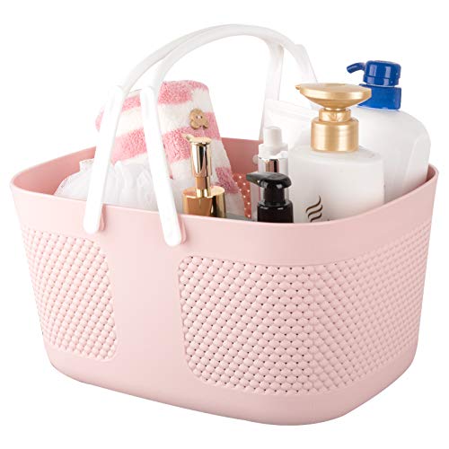 Shower Caddy Basket, Portable Large Capacity Thickened Plastic Organizer Storage Tote with Handles Drainage Toiletry Bag Bin for Bathroom, College Dorm Room Essentials, Kitchen, Camp, Gym - Pink