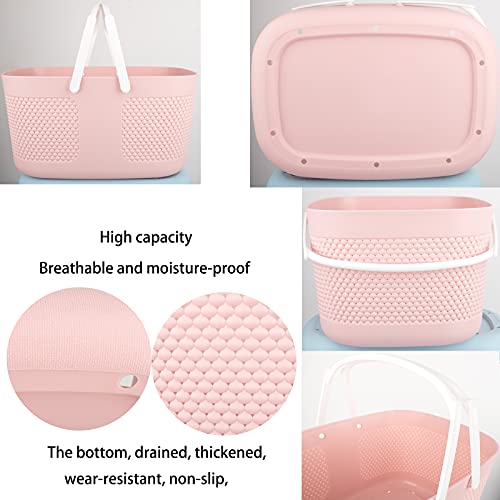 Shower Caddy Basket, Portable Large Capacity Thickened Plastic Organizer Storage Tote with Handles Drainage Toiletry Bag Bin for Bathroom, College Dorm Room Essentials, Kitchen, Camp, Gym - Pink