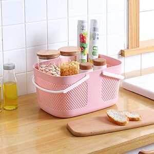 Shower Caddy Basket, Portable Large Capacity Thickened Plastic Organizer Storage Tote with Handles Drainage Toiletry Bag Bin for Bathroom, College Dorm Room Essentials, Kitchen, Camp, Gym - Pink