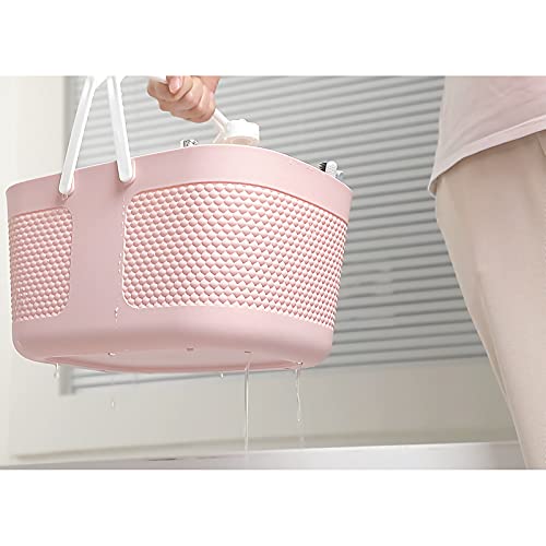 Shower Caddy Basket, Portable Large Capacity Thickened Plastic Organizer Storage Tote with Handles Drainage Toiletry Bag Bin for Bathroom, College Dorm Room Essentials, Kitchen, Camp, Gym - Pink